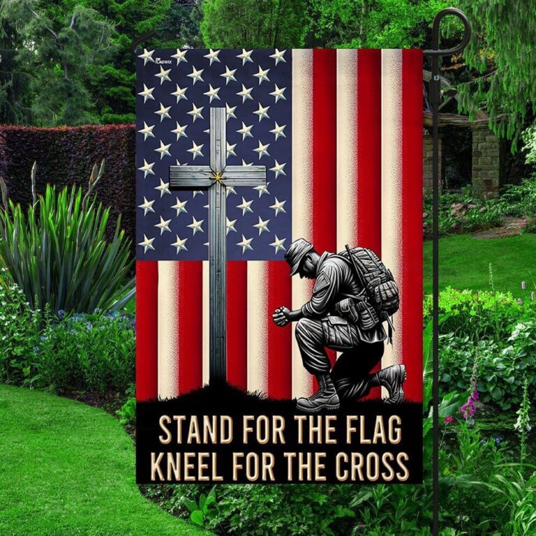 Veteran Kneeling Christ Cross American Flag, Veterans Flags, Veterans ...