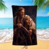 A Portrait Of Jesus Christ Behind A Sailor Beach Towel, Christian Beach ...