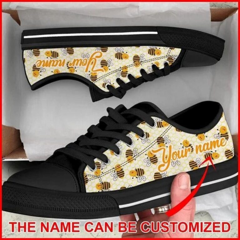 Bee Fabric Insects Honeycomb Hexagon Personalized Canvas Low Top Shoes ...