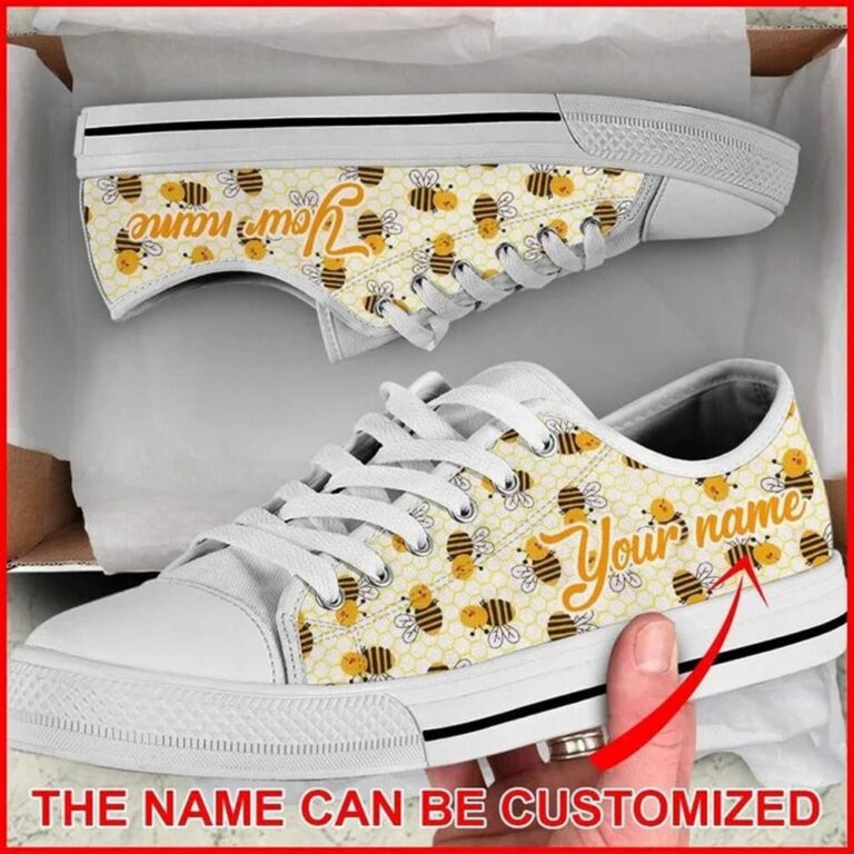 Bee Fabric Insects Honeycomb Hexagon Personalized Canvas Low Top Shoes ...