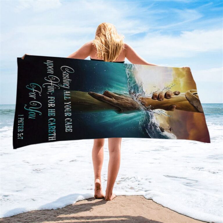Casting All Your Care Upon Him 1 Peter 57 Kjv Bible Verse Beach Towel ...