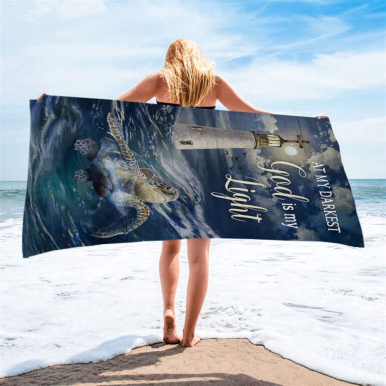Turtle Blue Ocean Lighthouse God Is My Light Beach Towel, Christian Beach Towel, Beach Towel ...