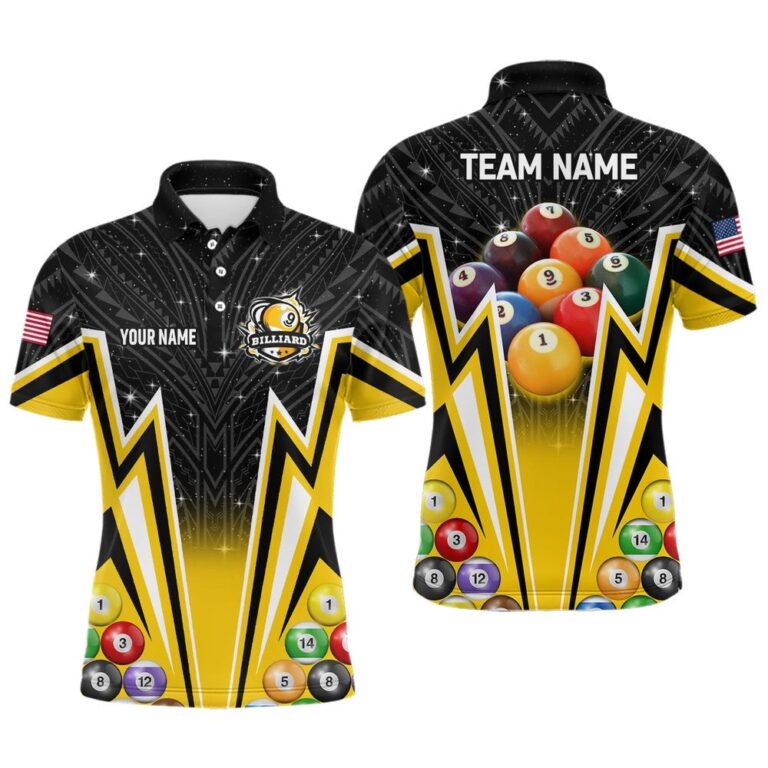 Black Yellow Billiard 8 Ball & 9 Ball Pool Polo Shirts, Billiard Attire ...