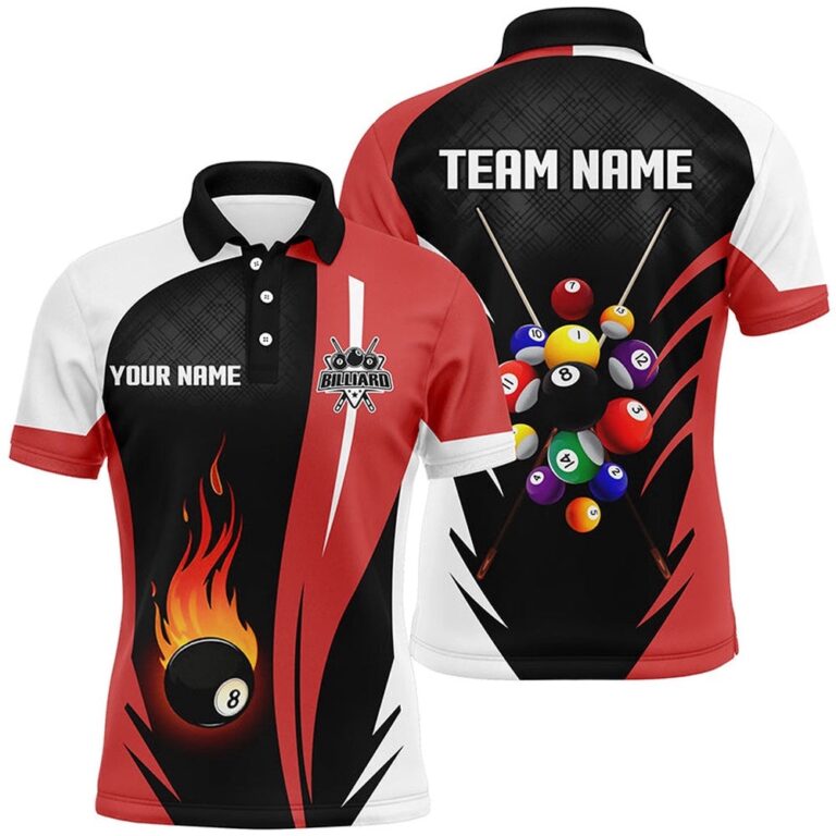 8 Ball Pool Flame Billiard Polo Shirts Custom Billiard Team Uniform ...