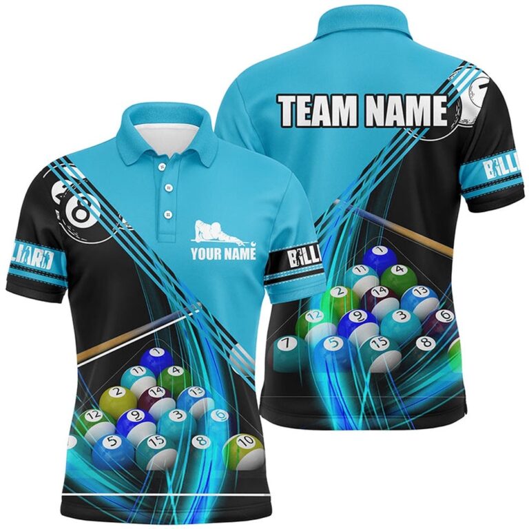 Billiard Balls Blue 3D Polo Shirts, Custom Player Billiards Pool Polo ...