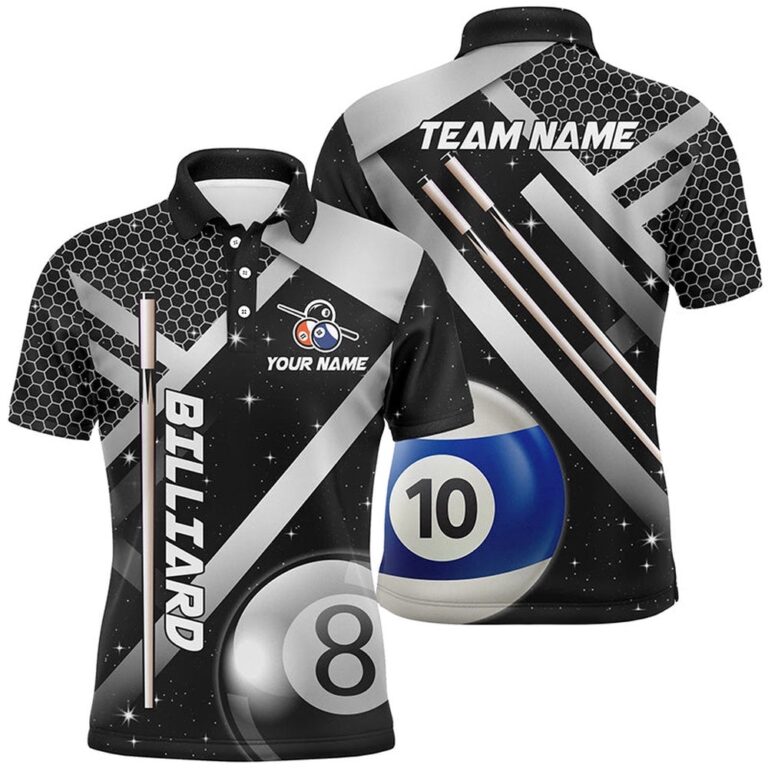 Black Polo Billiard 8 Ball & 10 Ball Pool Shirts Custom Unique Billiard ...