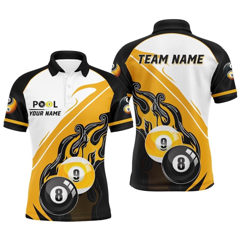 Black Yellow Billiard 8 Ball & 9 Ball Pool Polo Shirts, Billiard Attire ...