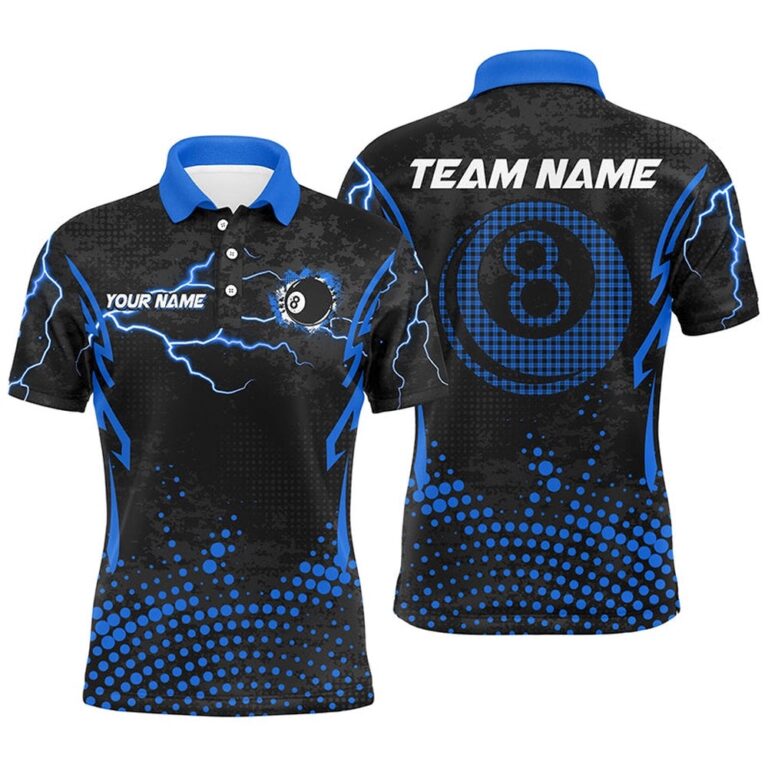 Blue 8 Ball Point 3D Billiard Polo Shirts Best Custom Billiards Apparel ...