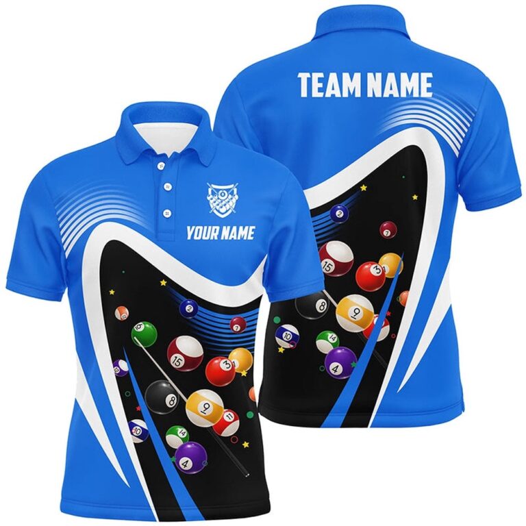 Blue Sport Billiard Balls 3D Polo Shirts, Custom 8 Ball Billiard Team ...