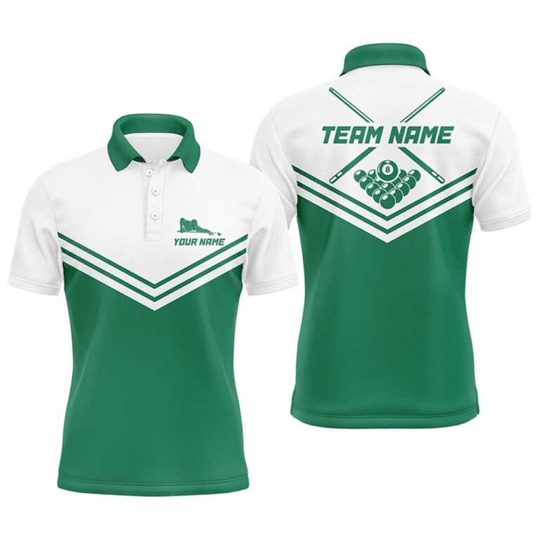 Custom White Green Billiard Player Polo Shirts Billiard Pool Team ...