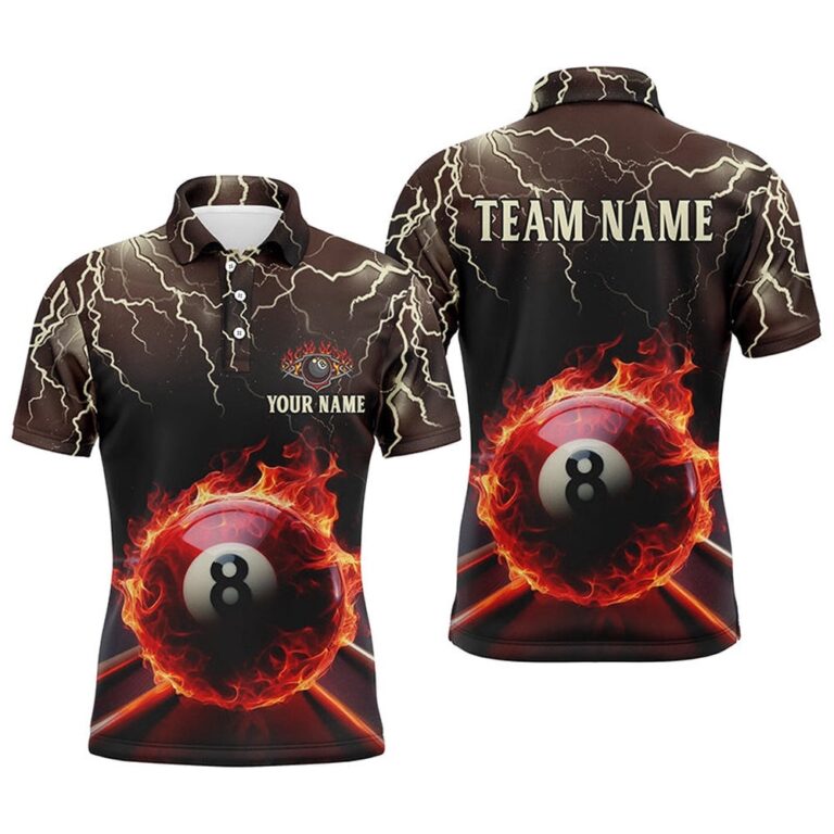 Flame Lightning Ball 8 Billiard's Polo Shirts Custom Pool Team Uniform ...