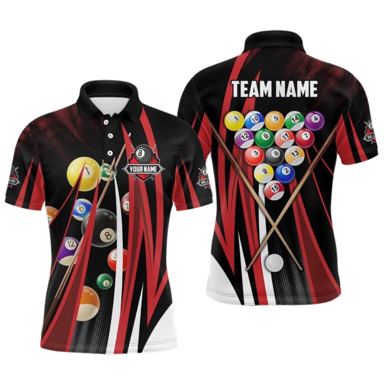 Red 3D Billiard Balls Polo Shirts Custom Pool League Billiard Polo ...