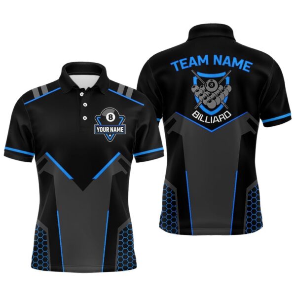 Style Black Blue 8 Ball Billiard 3D Polo Shirts, 8 Ball Pool Team Polo ...