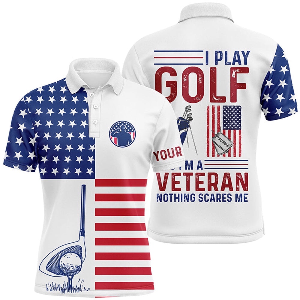 Men's Golf Polo Shirt Custom American Flag White Golf Ball Skin ...