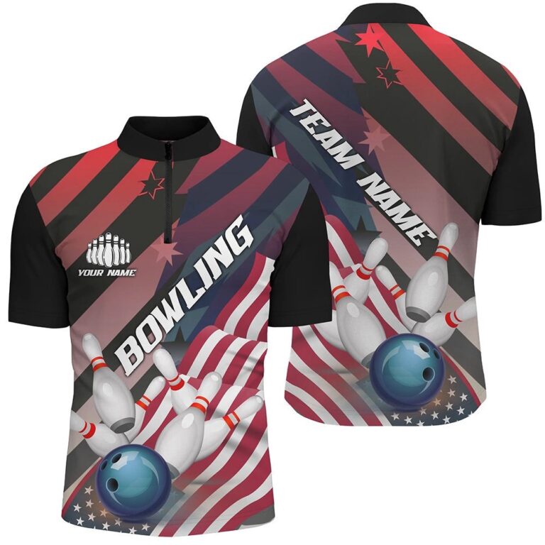 Red, White And Blue Striped Lines Unisex Bowling Team Shirts, Patriotic ...