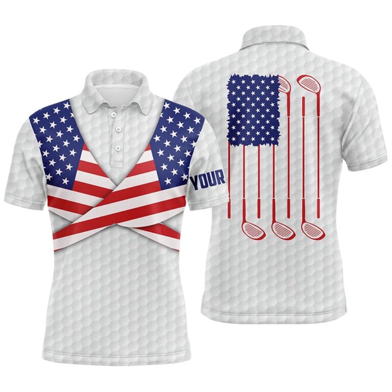 American Flag White Golf Pattern Men's Polo Shirt Patriotic Golf Shirts ...