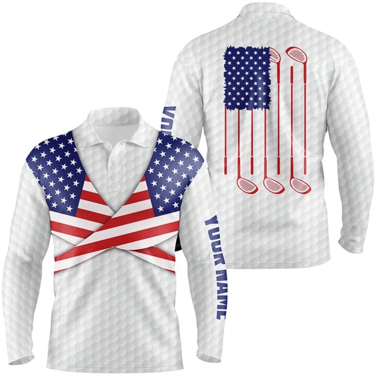 American Flag White Golf Pattern Men's Polo Shirt Patriotic Golf Shirts ...