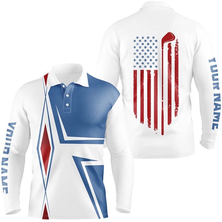American Flag White Men's Golf Polo Shirts Custom Golf Club Patriotic ...