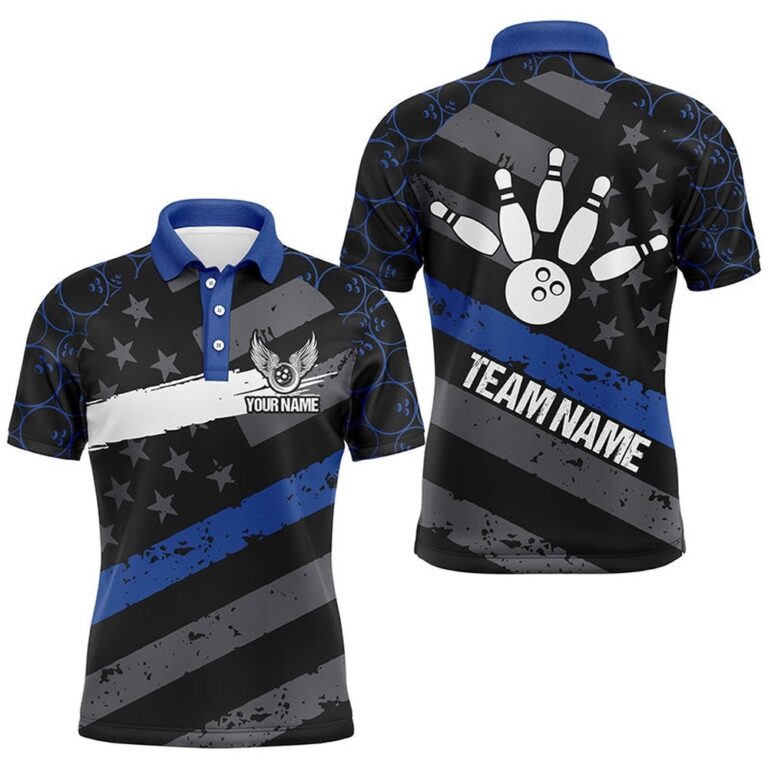 Black Retro Vintage Bowling Polo Shirts For Men Custom Bowling Team ...