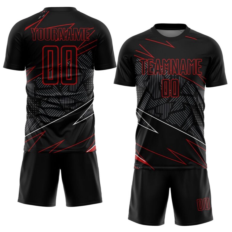 Black Red Lines Sublimation Soccer Uniform Jersey, Custom Team Soccer ...