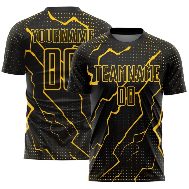 Black Yellow Lightning Sublimation Soccer Uniform Jersey, Custom Team ...
