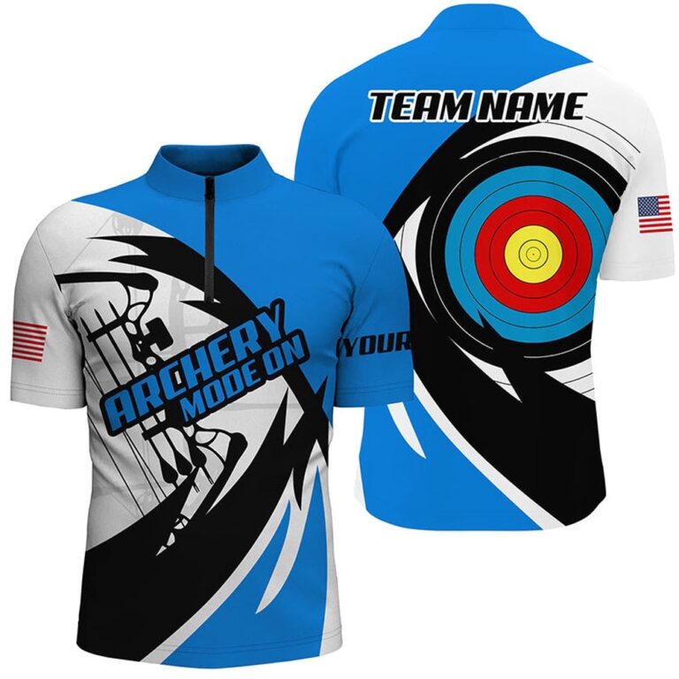 Aim Shoot Swear Repeat Archery Jersey Shirts For Men US Flag Arrow ...