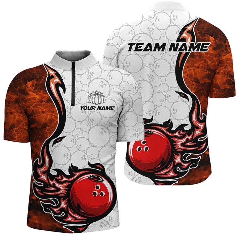Flame Bowling Shirts For Men Bowling Ball Pattern Bowling Team Jersey ...