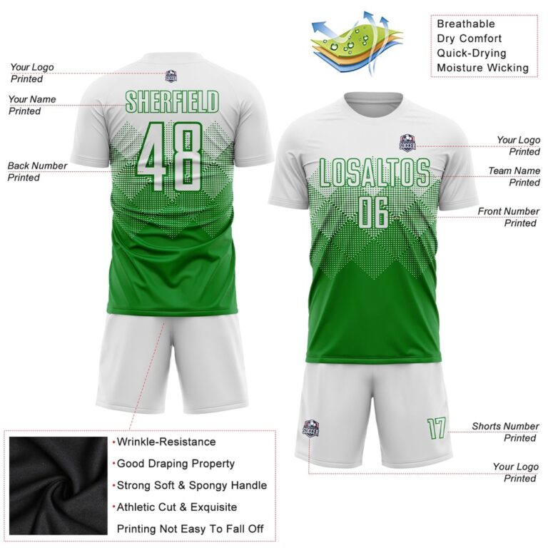 Grass Green White Sublimation Soccer Uniform Jersey, Custom Team Soccer ...
