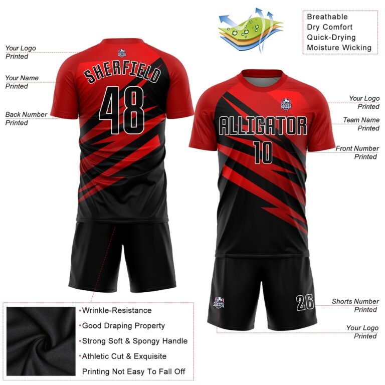 Red Black White Sublimation Soccer Uniform Jersey, Custom Team Soccer ...