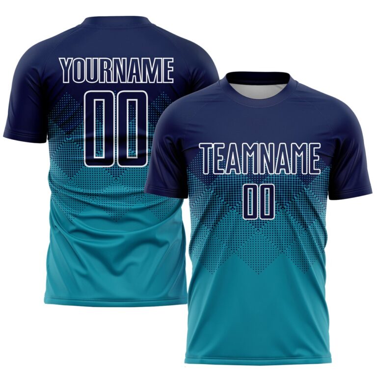 Teal Navy White Sublimation Soccer Uniform Jersey, Custom Team Soccer ...