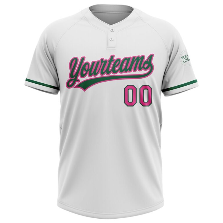 White Pink Kelly Green Two Button Unisex Softball Jersey, Custom Team ...