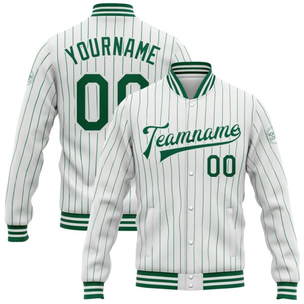 Custom White Kelly Green Pinstripe Kelly Green Bomber Full Snap ...