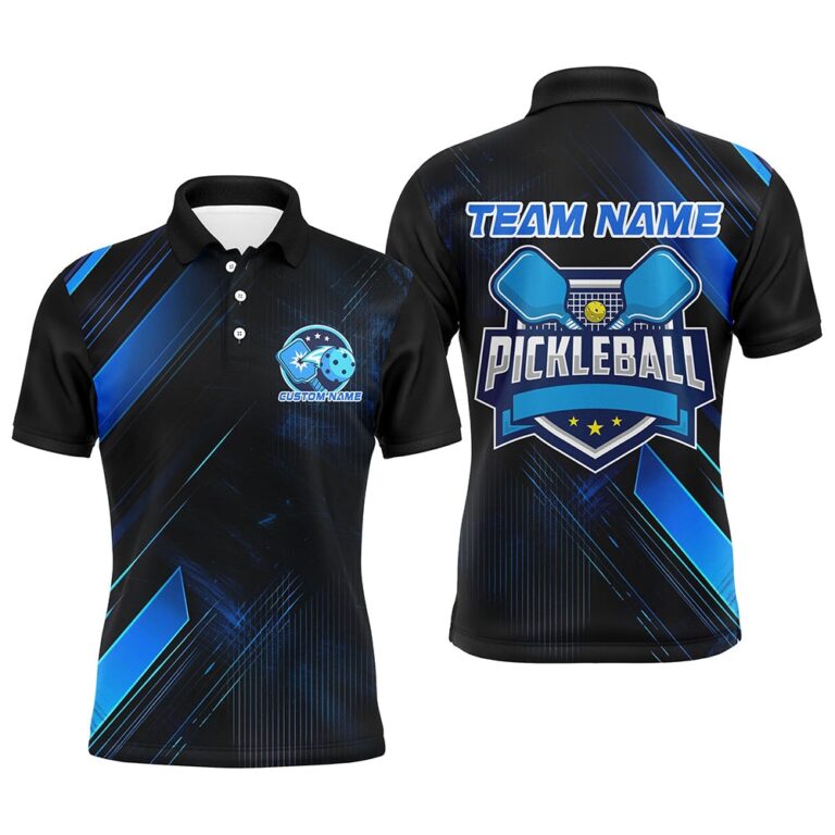 Black And Blue Fire Pickleball Ball Custom Flame Pickleball Polo Shirts ...
